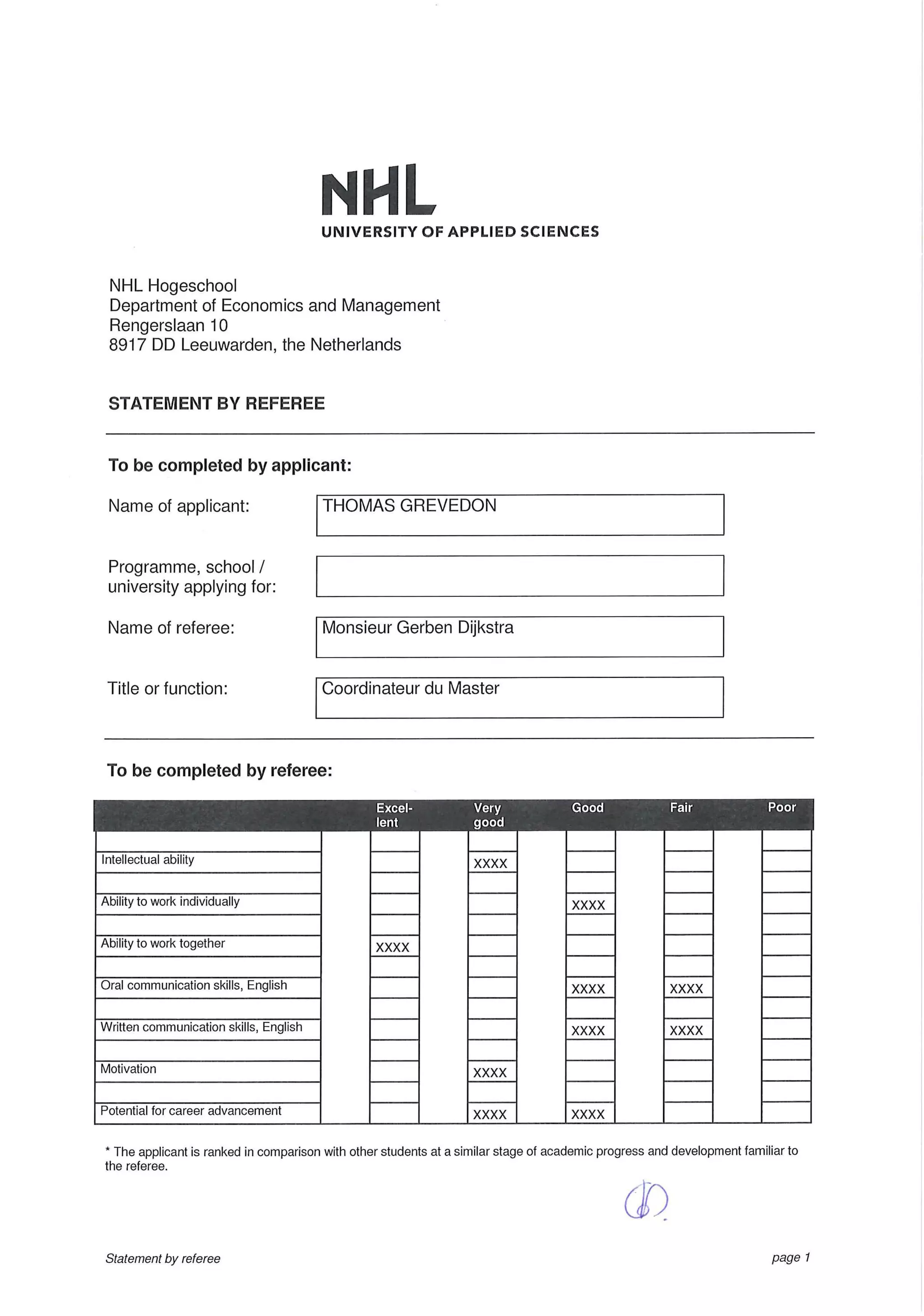 Recommendation letter - Lecturer (2012) | PDF