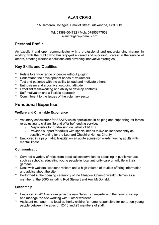 ALAN CRAIG Functional CV | RTF | Non-Profit Organizations | Industries