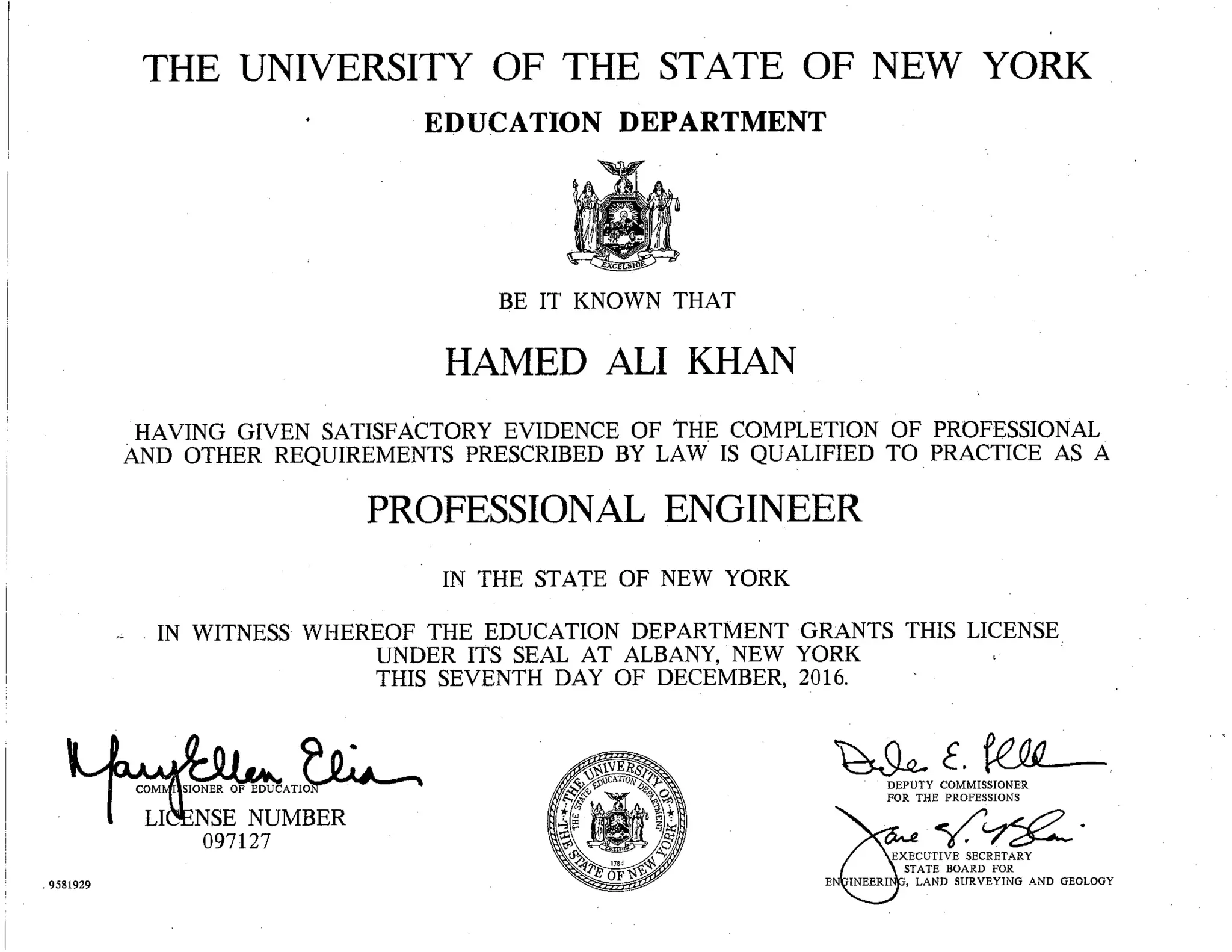 Hamed Khan_NYS_PE License | PDF