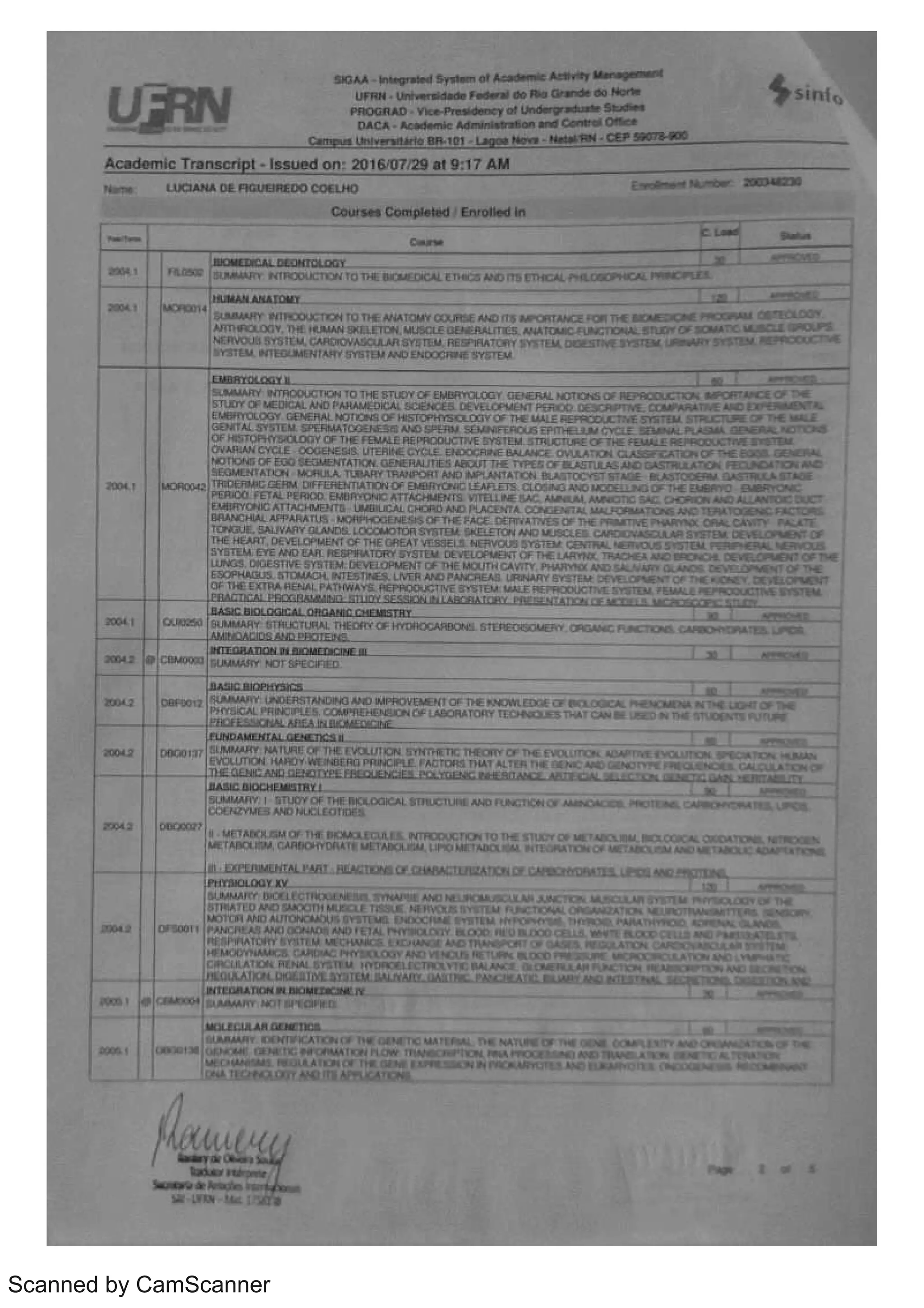 Luciana_graduation_academic transcript | PDF