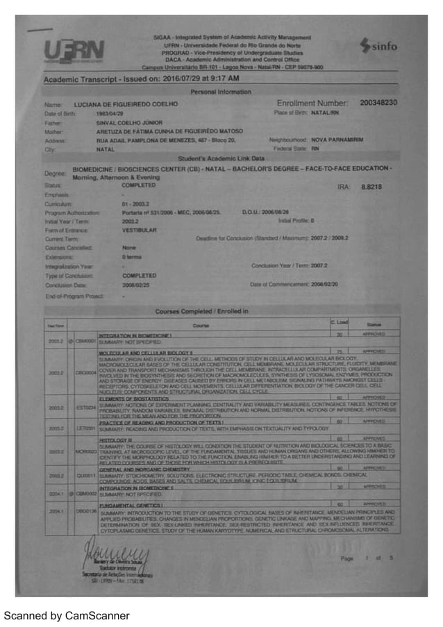 Luciana_graduation_academic transcript | PDF