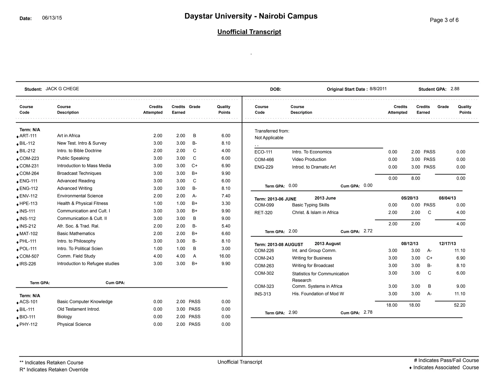 Daystar Transcript (1) | PDF