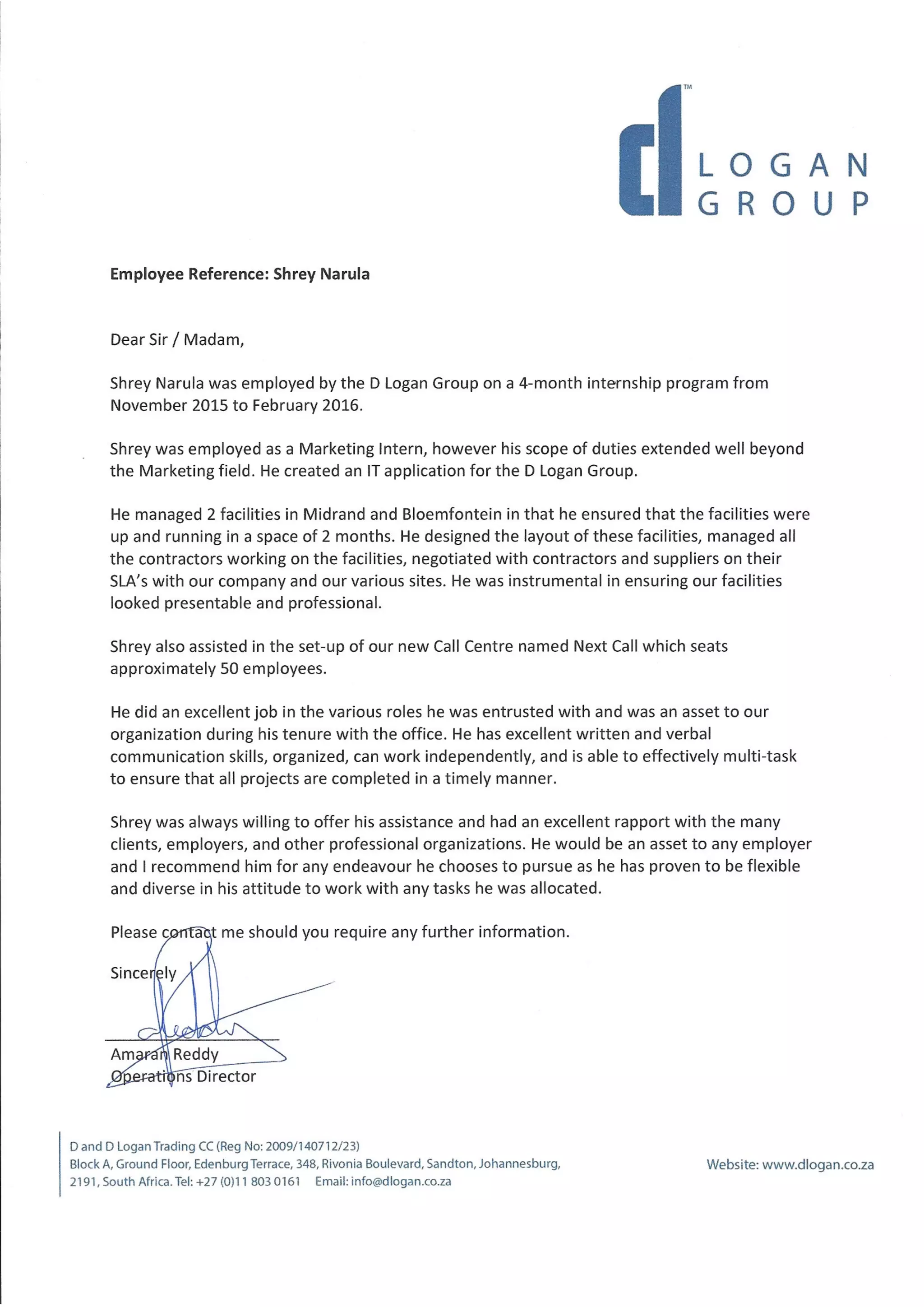 D Logan Group Reference Letter | PDF