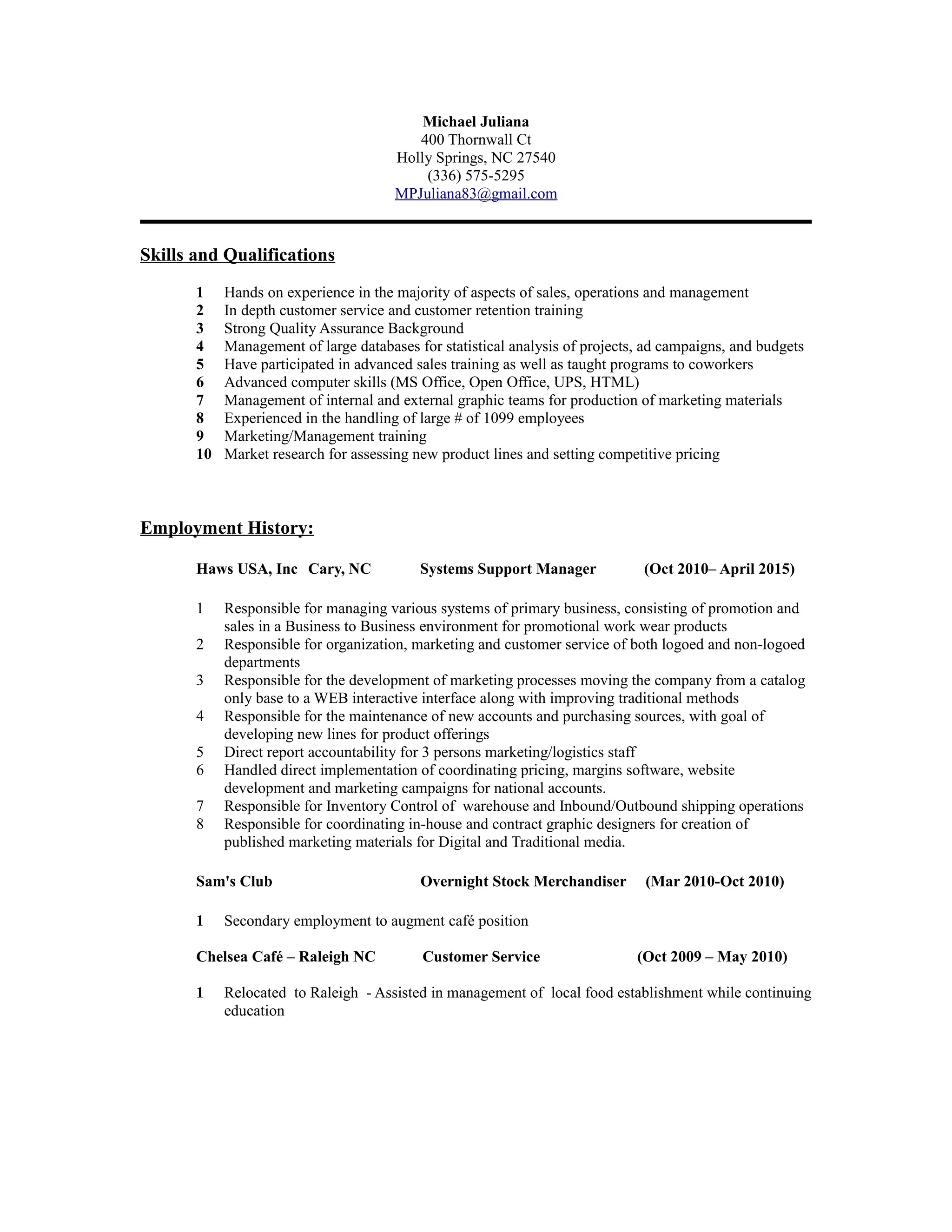 Michaels Resume 2015 Revised v1 | DOC
