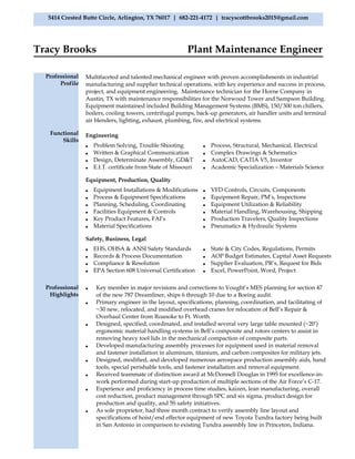 Tracy Brooks - Plant Maintenance Engineer | DOC