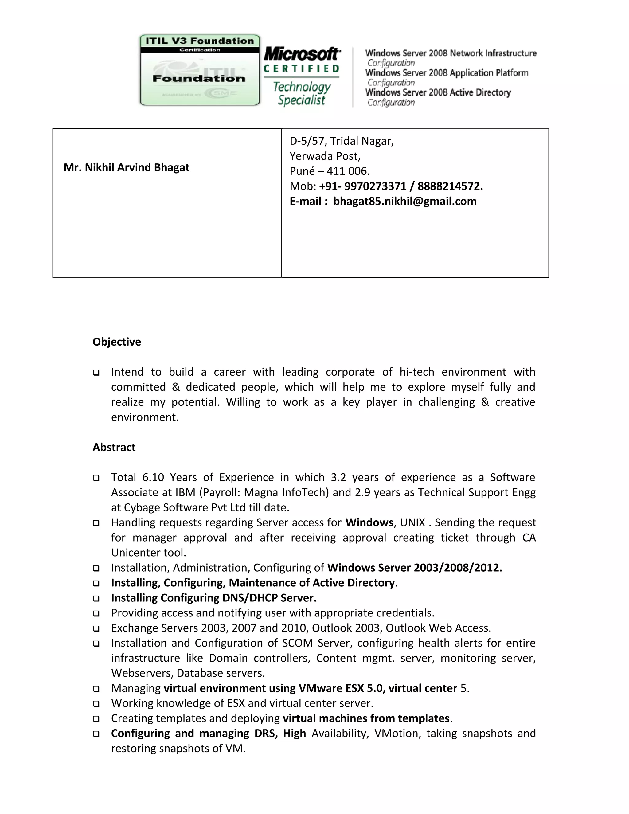 Bhagat Nikhil Arvind Resume | PDF