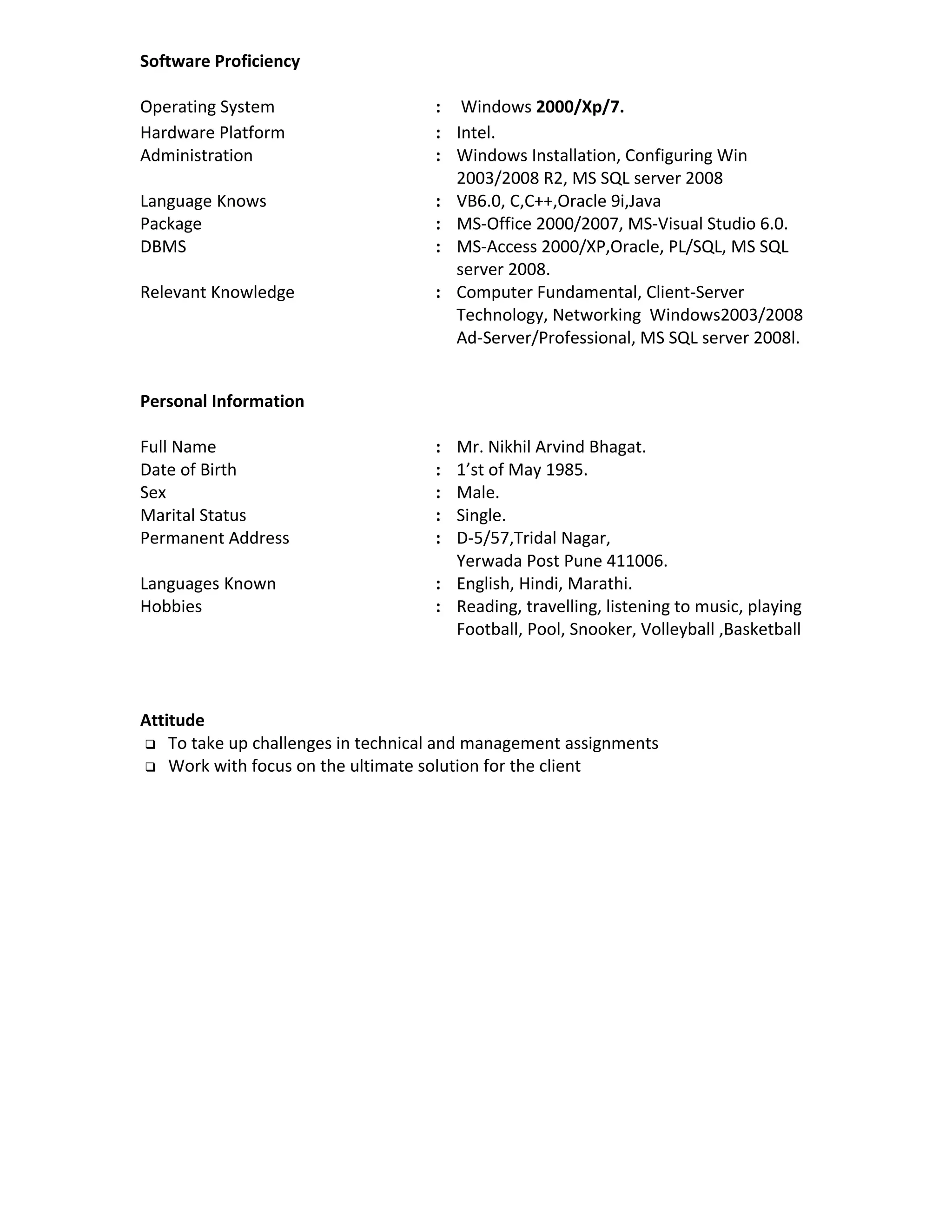 Bhagat Nikhil Arvind Resume | PDF