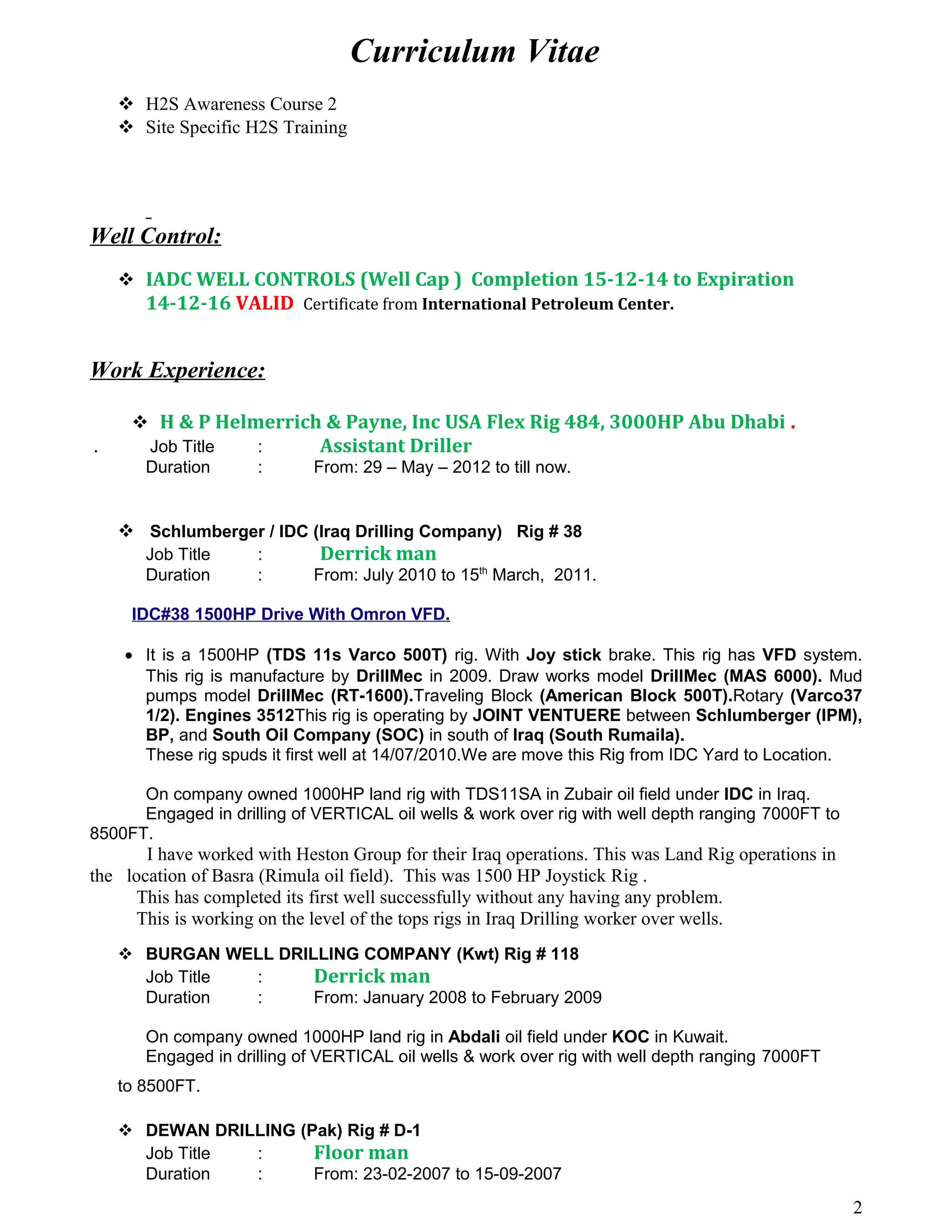 Assistant Driller | DOC