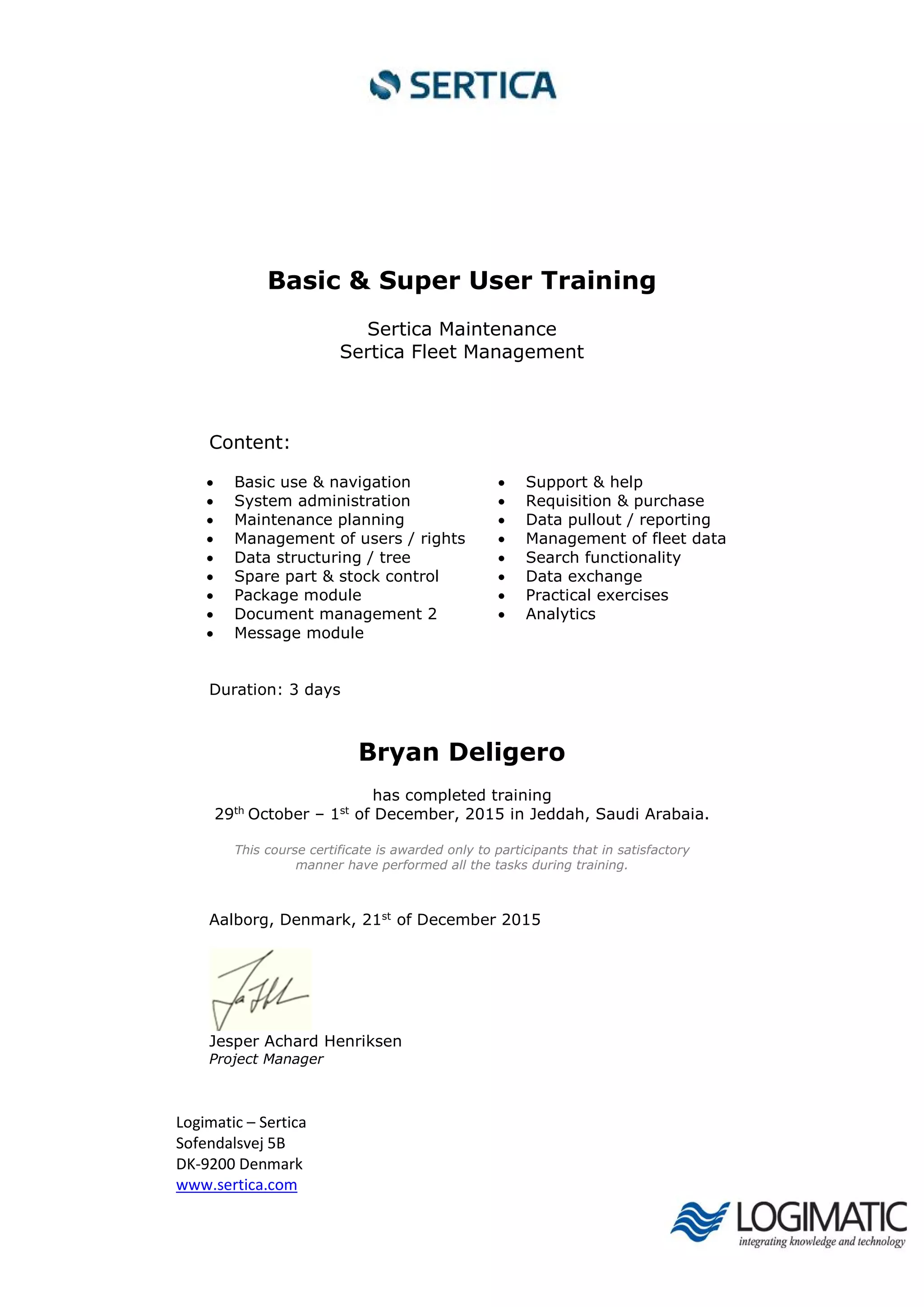 Sertica Training Certificate | PDF