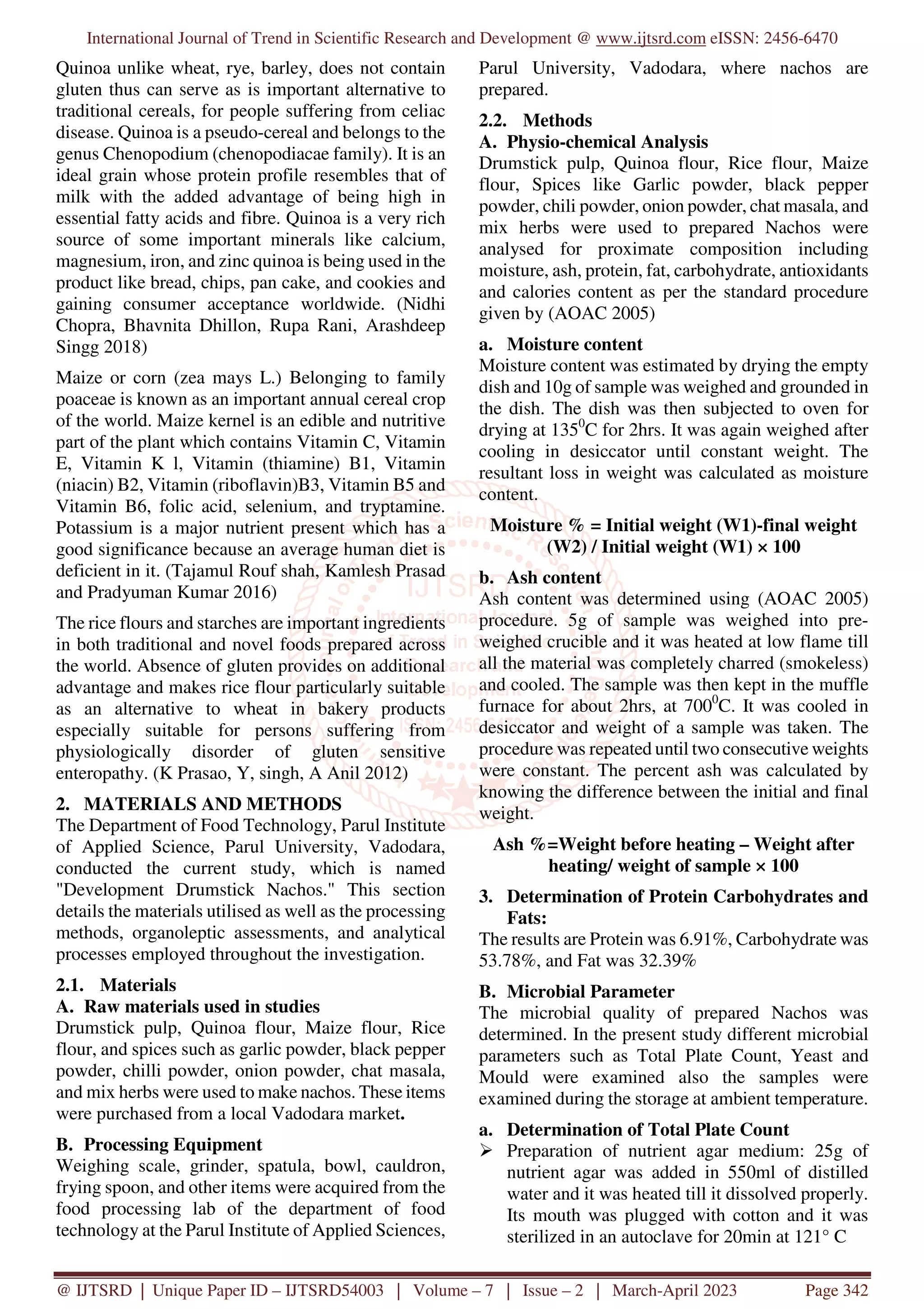 Development of Nachos using Moringa Oleifera Drumstick , Zea Mays Maize ...