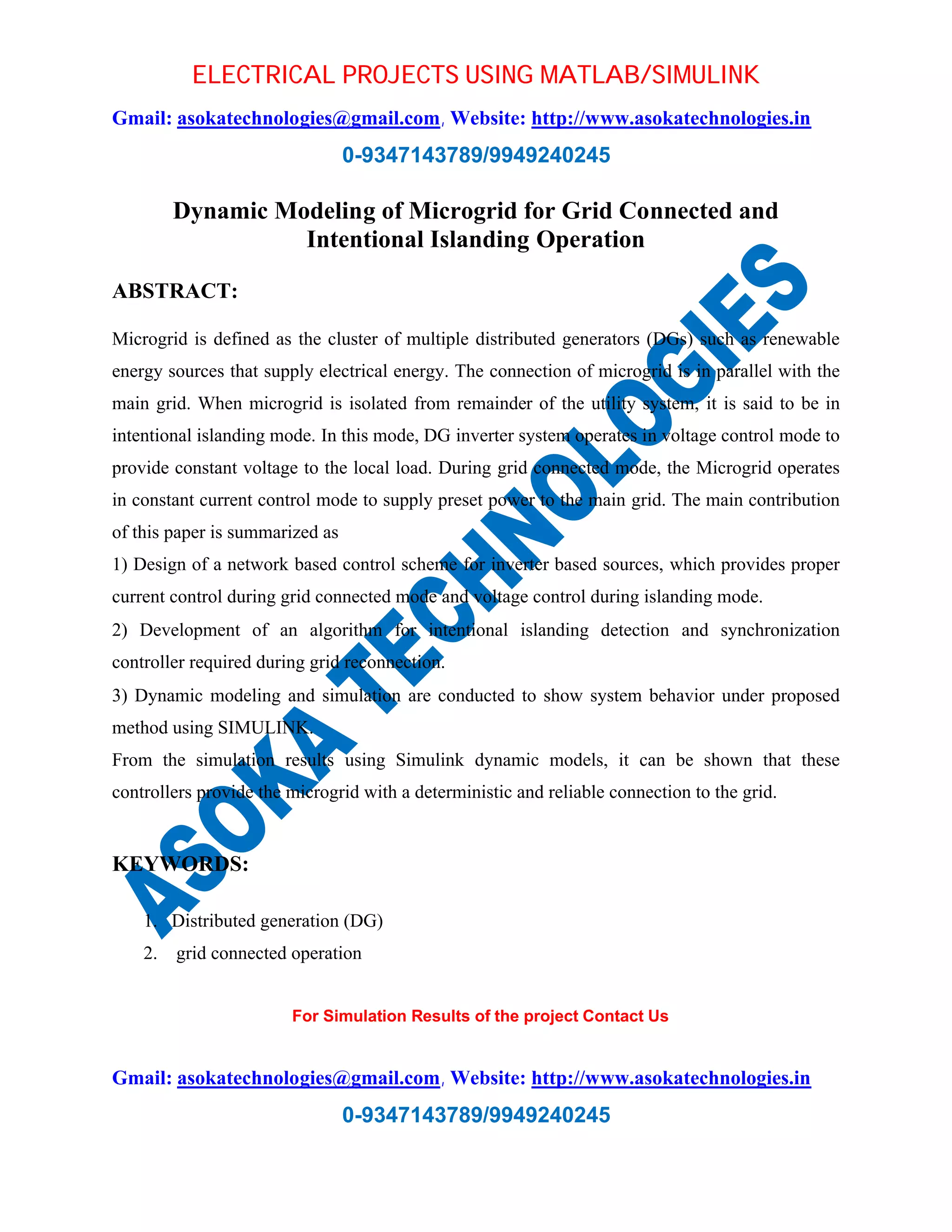 Dynamic Modeling Of Microgrid For Grid Connected Intentional Islanding Operations 1 Pdf 