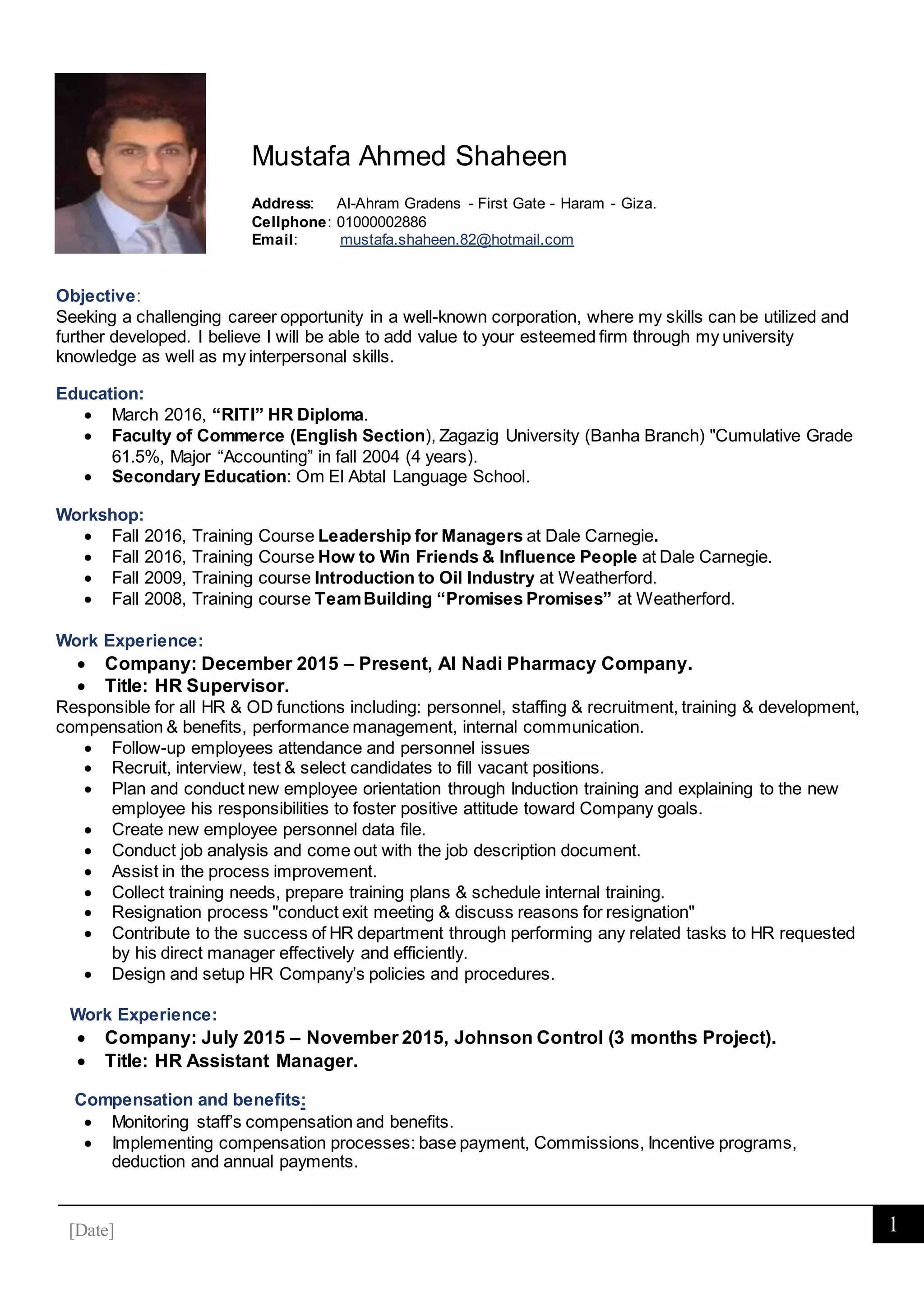 Mustafa Shaheen (HR) Resume | DOCX