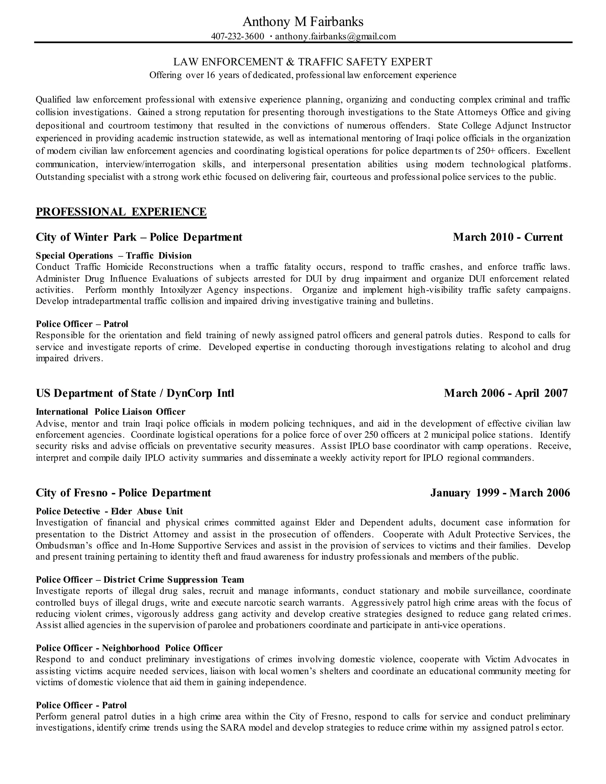 Anthony M Fairbanks - Resume THI | PDF