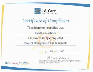 Project Management Fundamentals Certificate | PDF