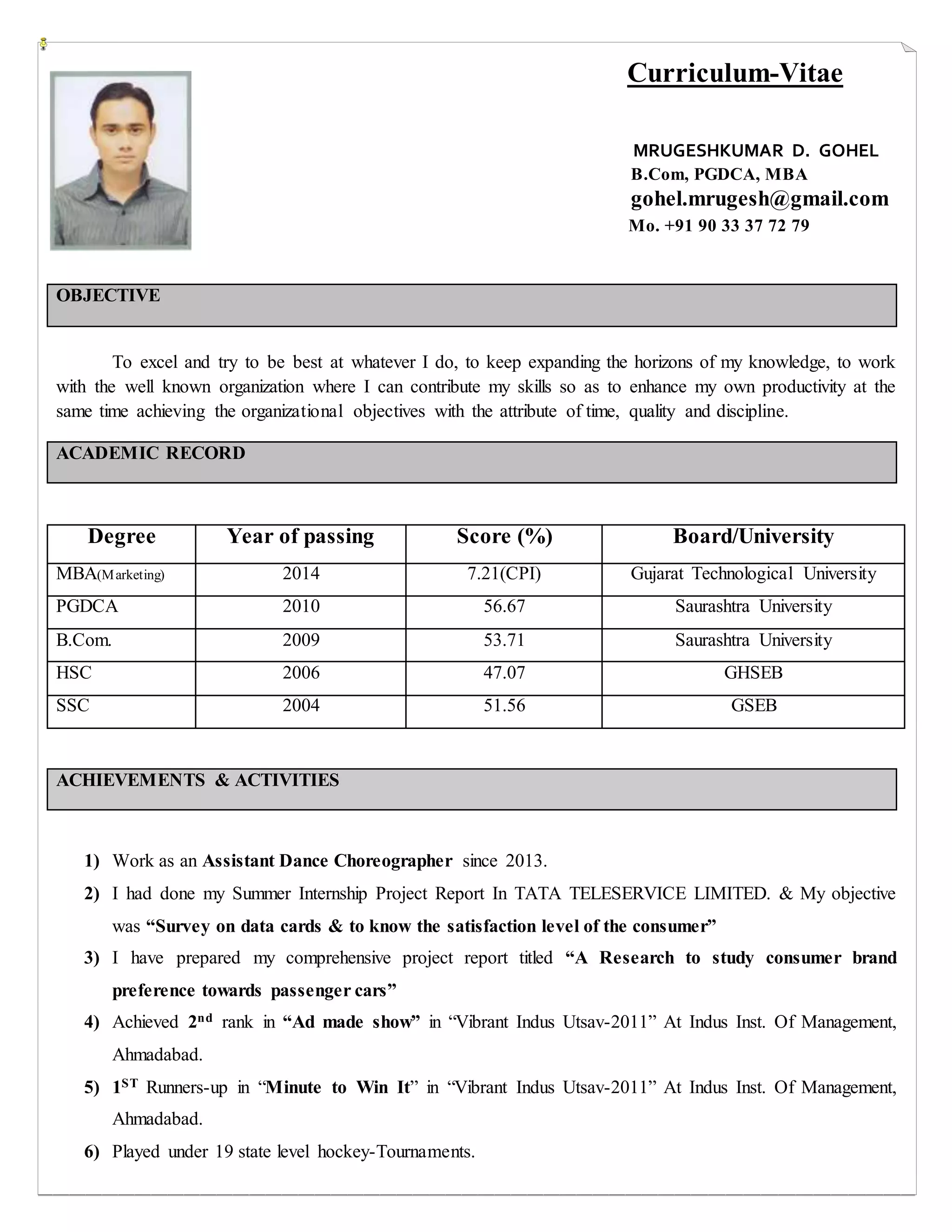 Mrugesh Gohel CV2016 pht | DOCX