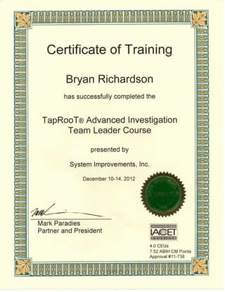 Tap Root Cert-5 day_Dec 2012 | PDF