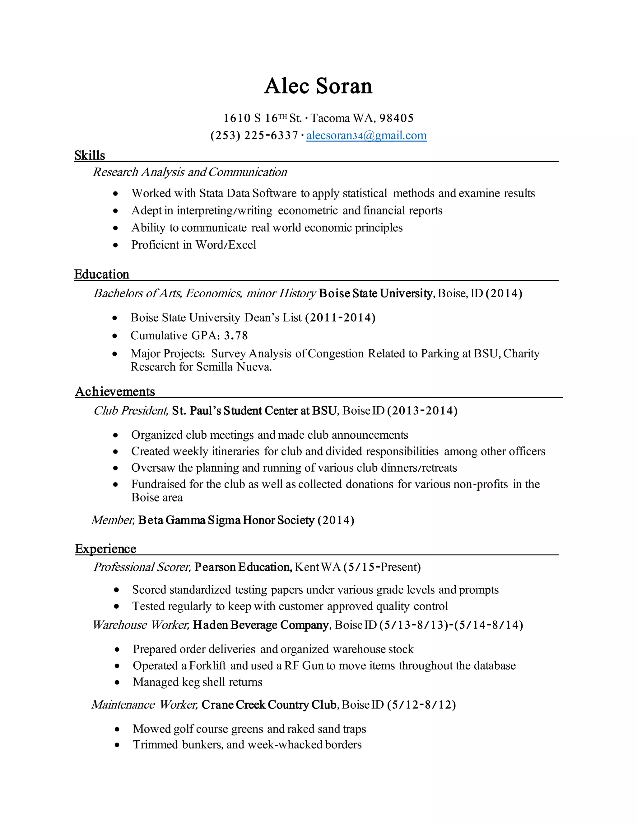 Alec Soran Resume June 24 2015 | PDF