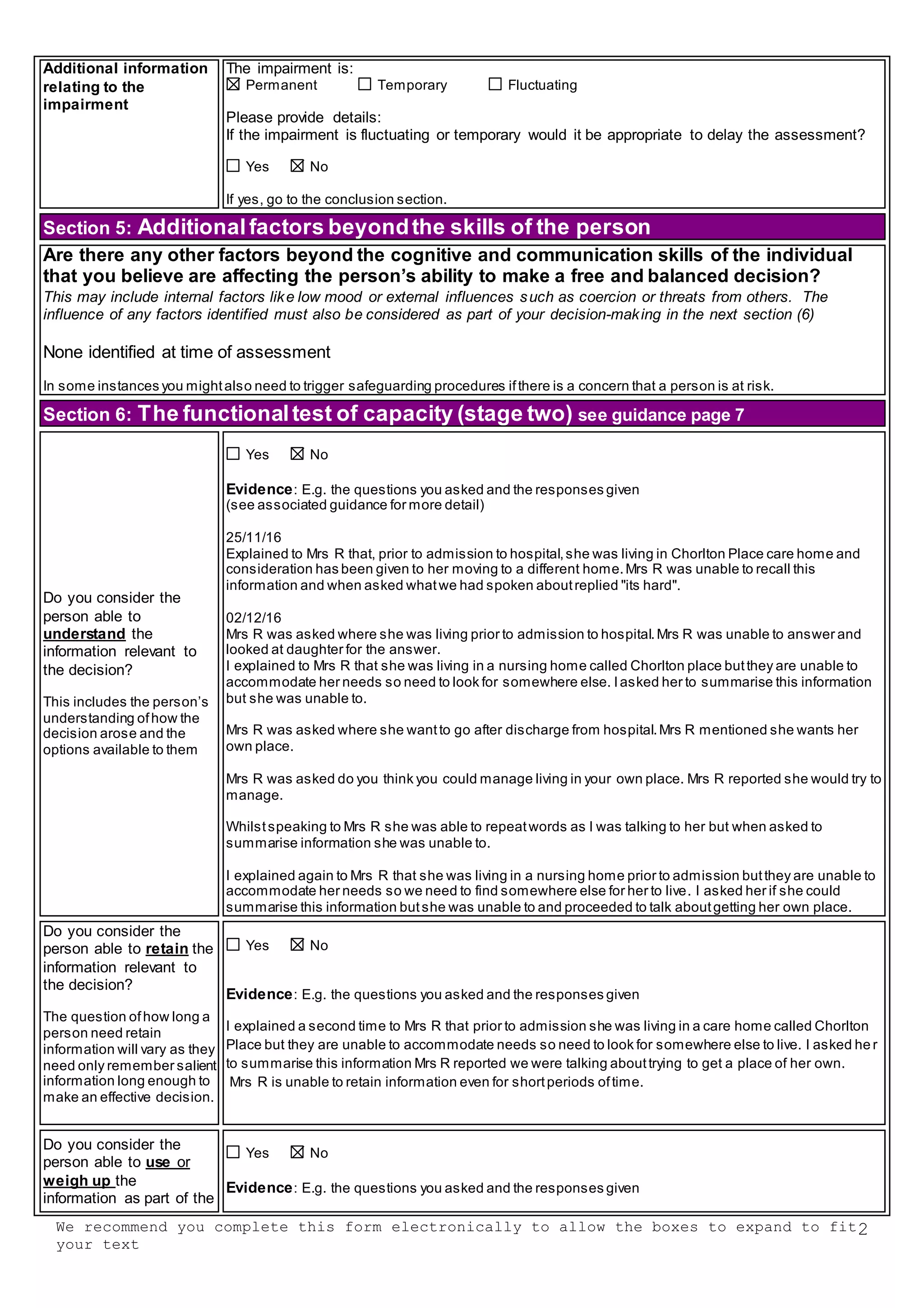 mental capacity assessment | DOCX