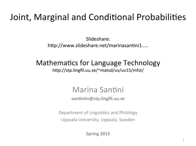 Lecture: Joint, Conditional and Marginal Probabilities | PDF