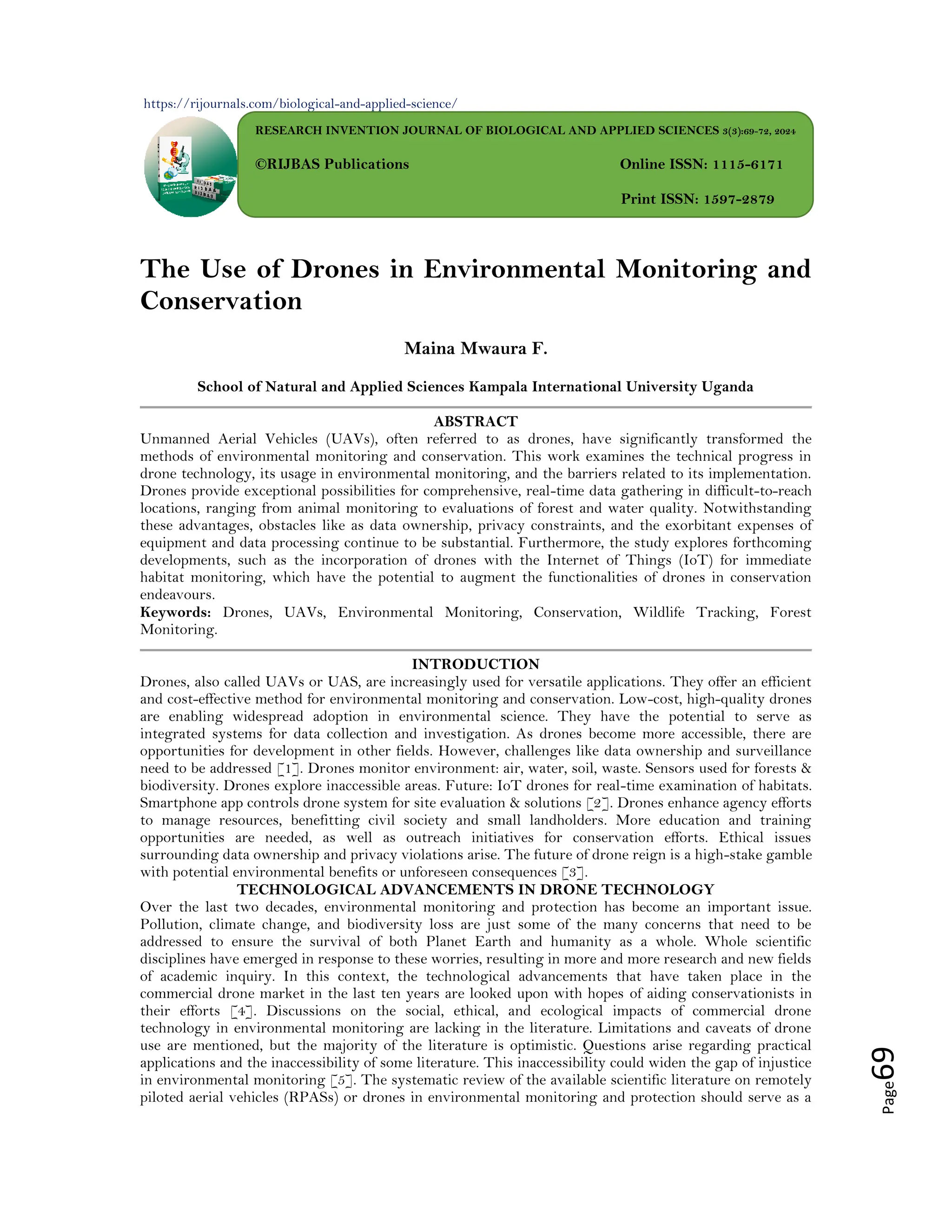 The Use of Drones in Environmental Monitoring and Conservation (www.kiu ...