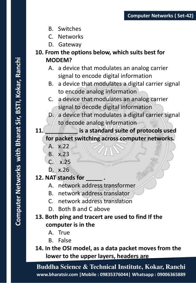 BSTI-BharatSir : Computer Network , Set-42 | PDF | Computing | Technology & Computing