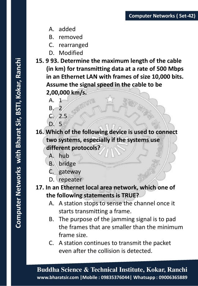 BSTI-BharatSir : Computer Network , Set-42 | PDF | Computing | Technology & Computing