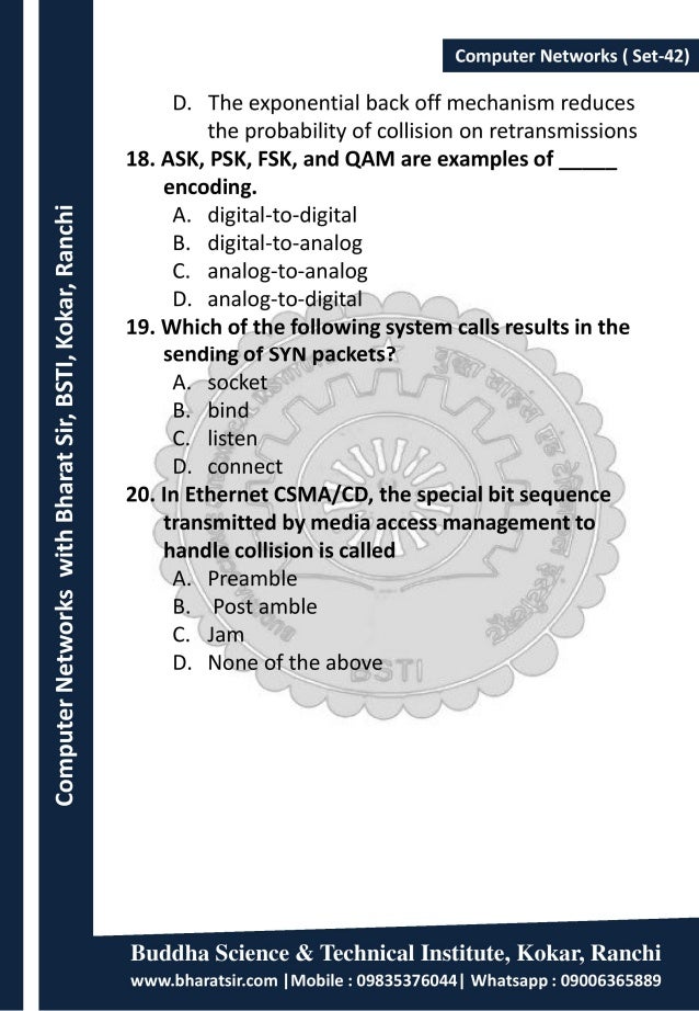 BSTI-BharatSir : Computer Network , Set-42 | PDF | Computing | Technology & Computing