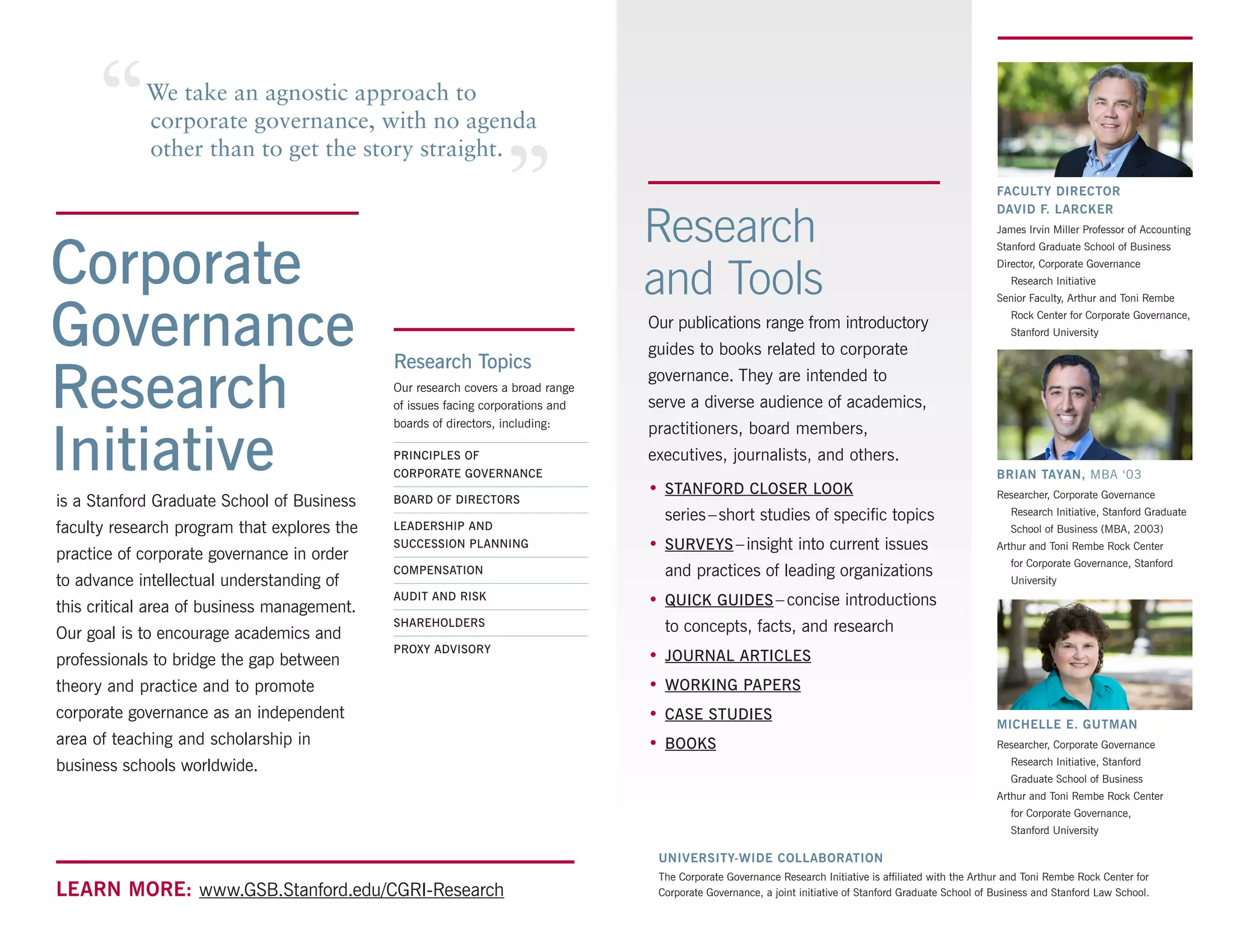 Brochure about Stanford Corporate Governance Research Initiative | PDF