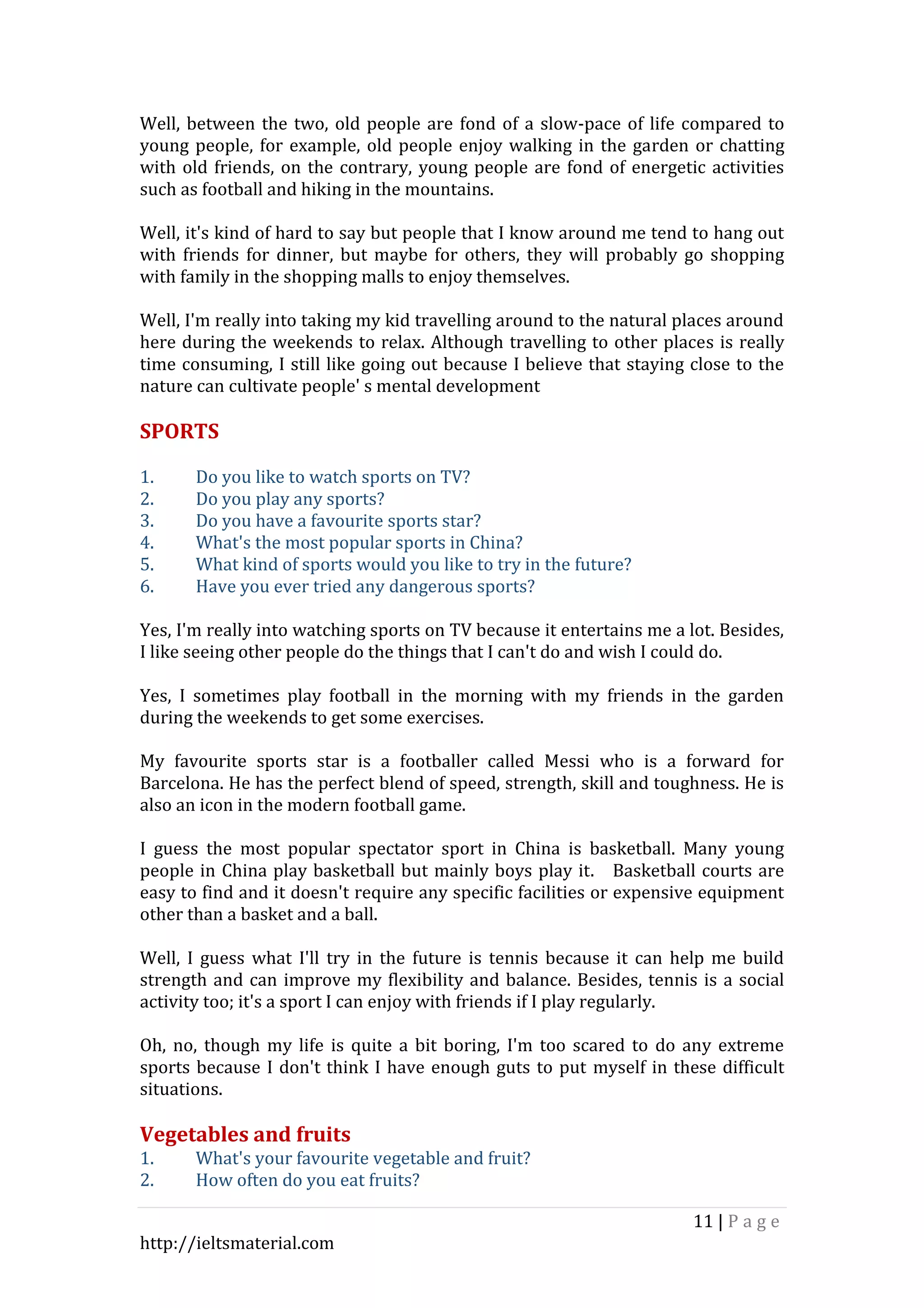 42 topics for ielts speaking part 1 & suggested answers 2016 | PDF