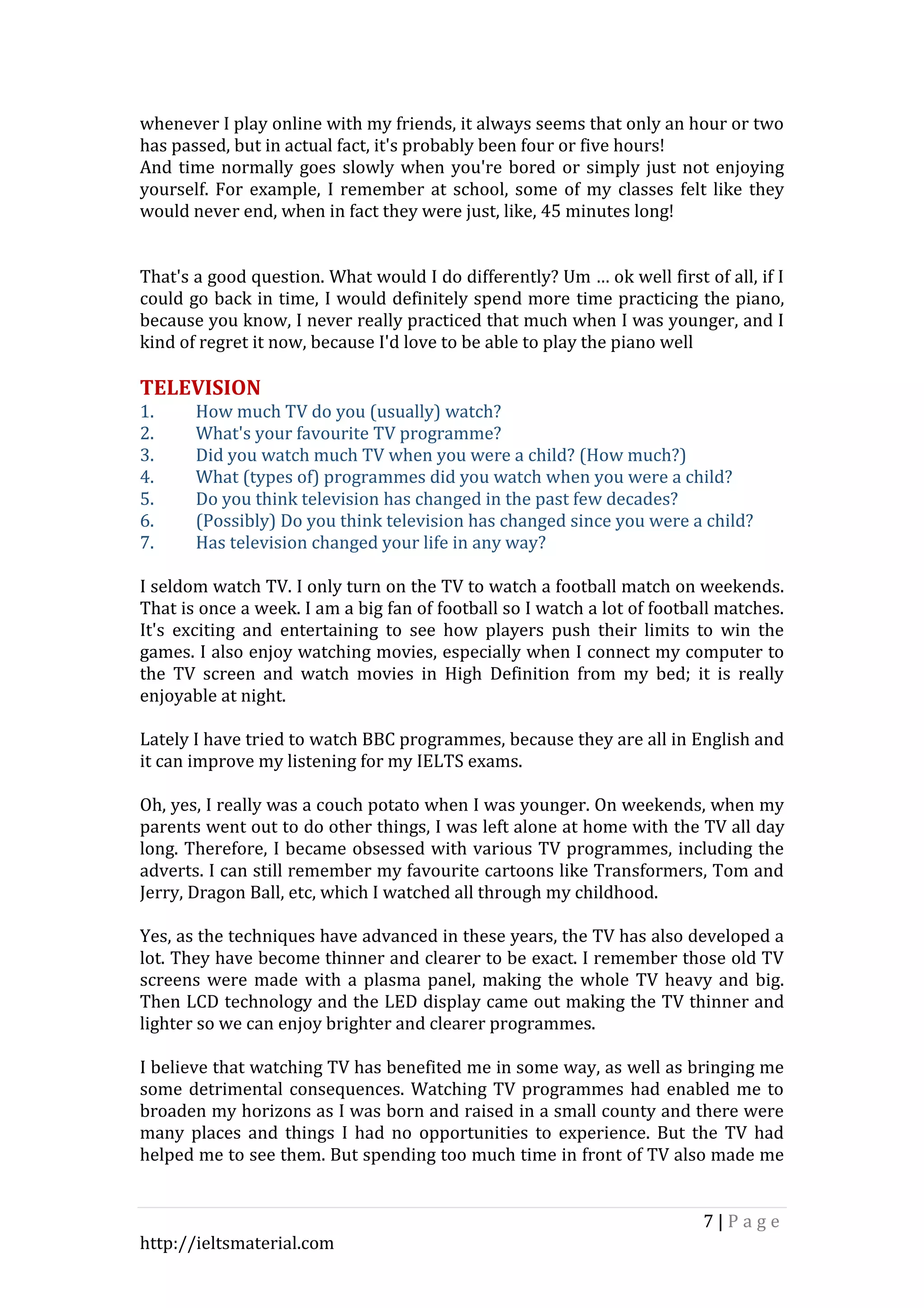 42 topics for ielts speaking part 1 & suggested answers 2016 | PDF