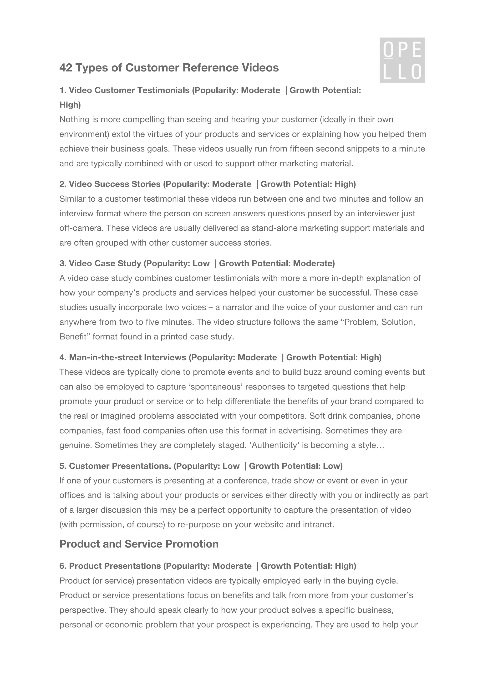 42 Types of Customer Reference Videos | PDF