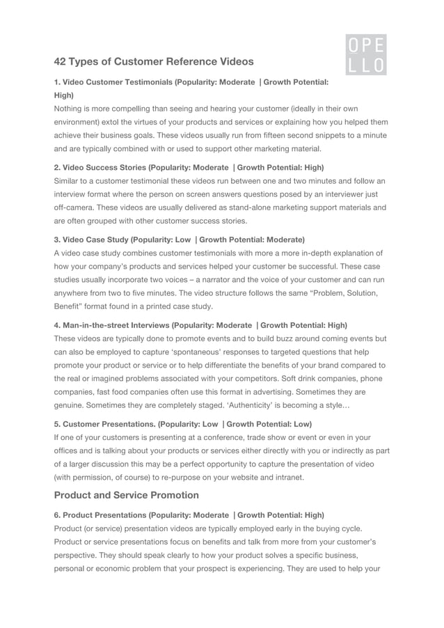 42 Types of Customer Reference Videos | PDF