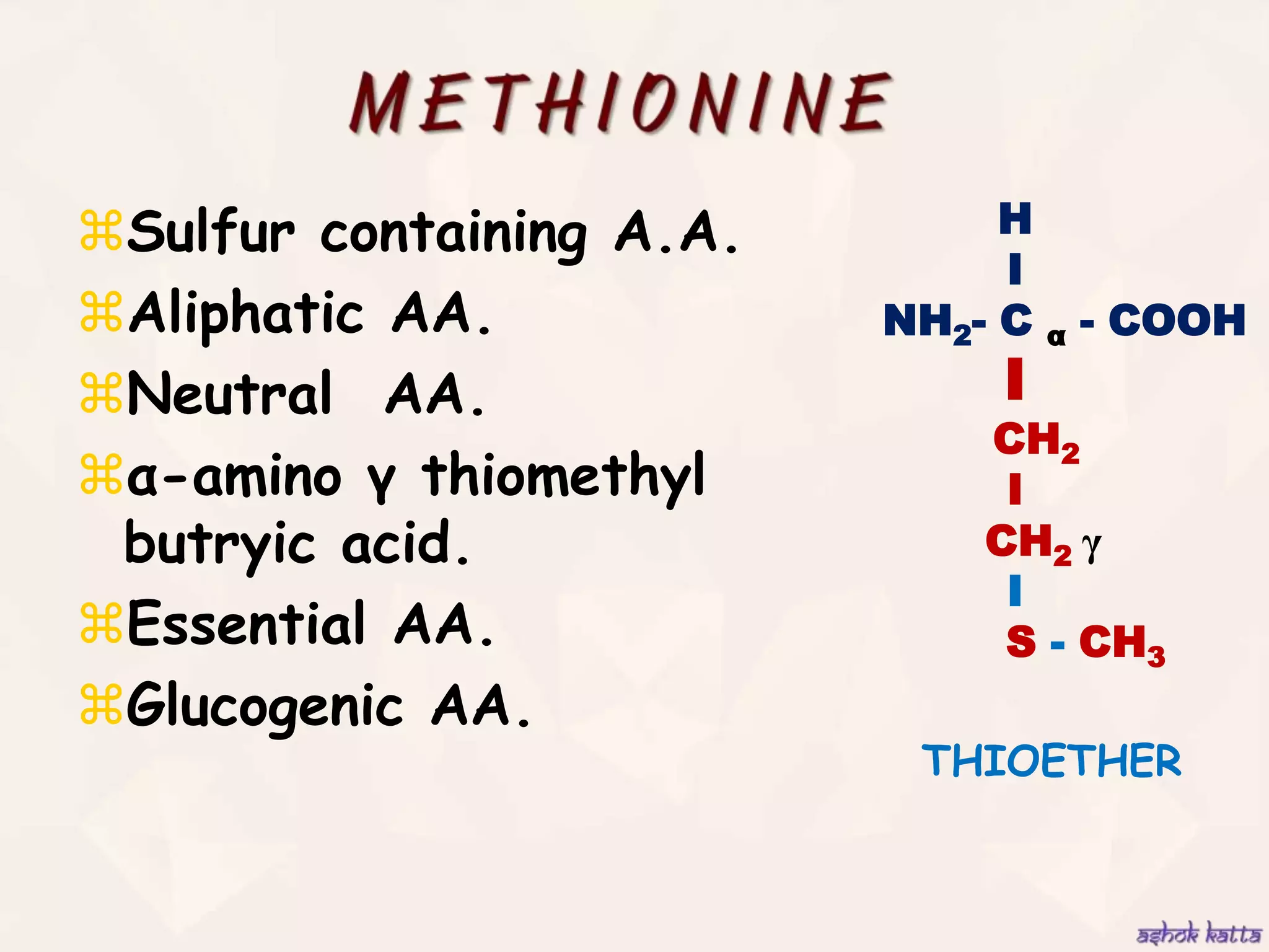 Metabolism of Sulfur Containing Amino Acids (Methionine, Cysteine ...