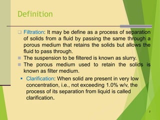FILTRATION, THEORY OF FILTRATION, APPLICATION OF FILTRATION ,CLARIFICATION | PPTX