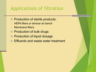 FILTRATION, THEORY OF FILTRATION, APPLICATION OF FILTRATION ...