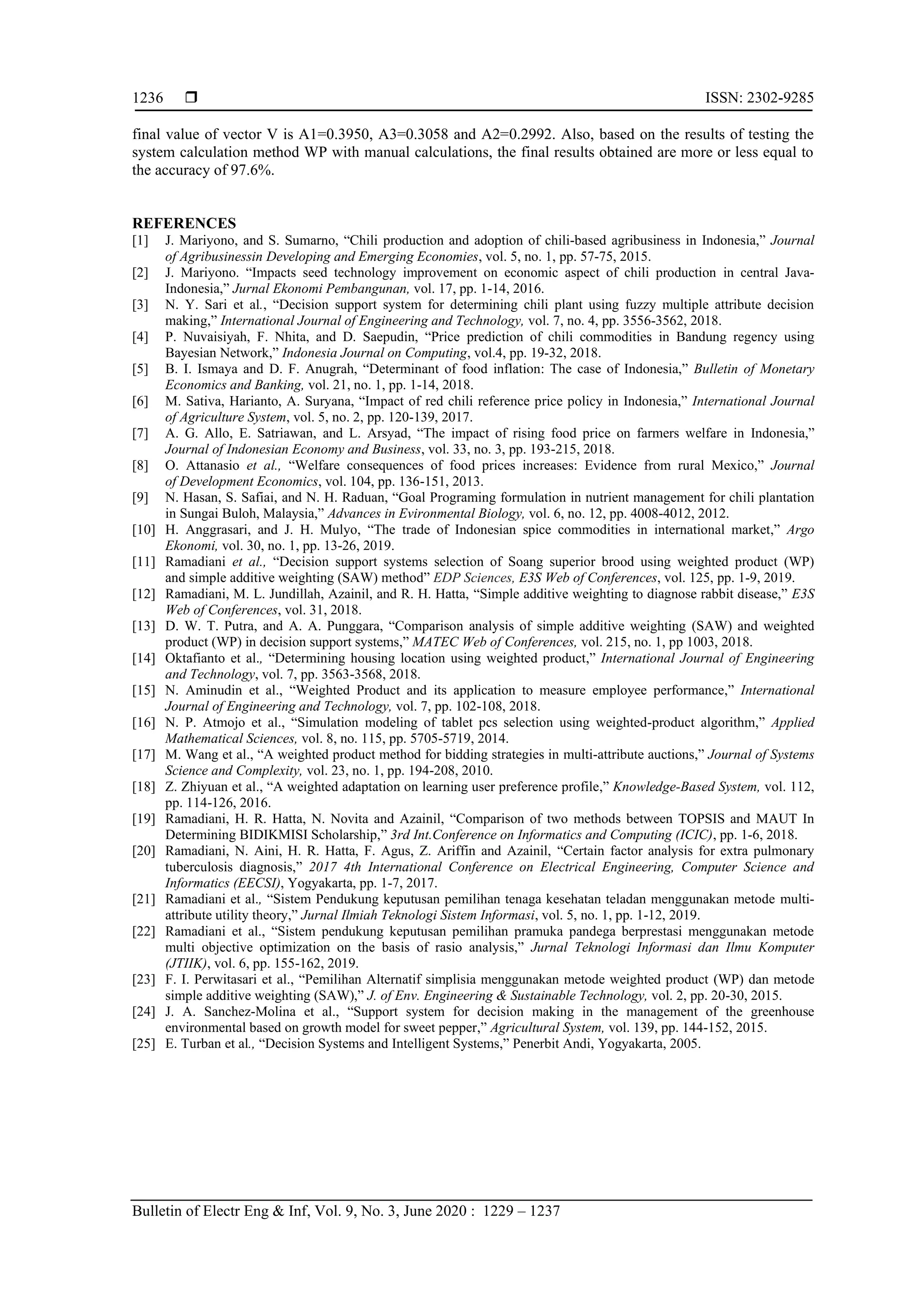 Decision support system for determining chili land using weighted ...