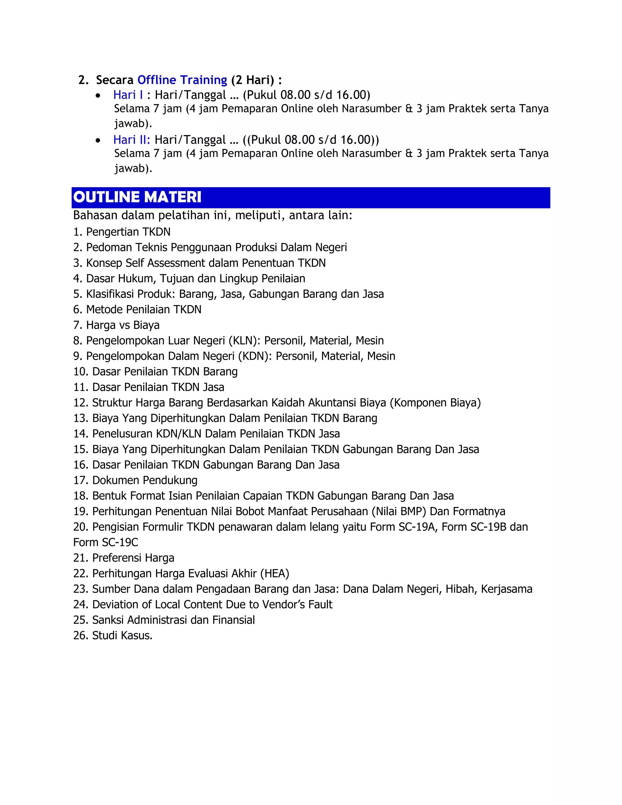 Silabus Training "Tingkat Komponen Dalam Negeri (TKDN): Strategi ...