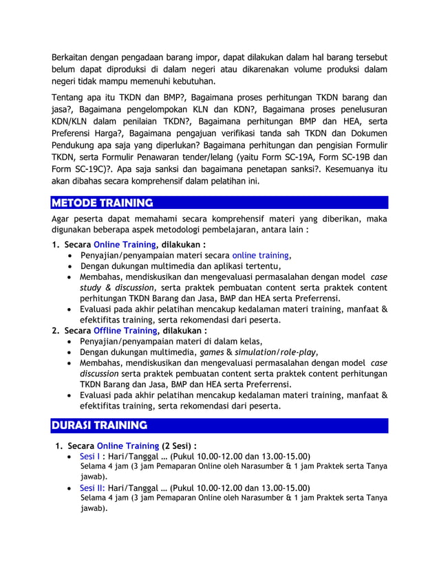 Silabus Training "Tingkat Komponen Dalam Negeri (TKDN): Strategi ...