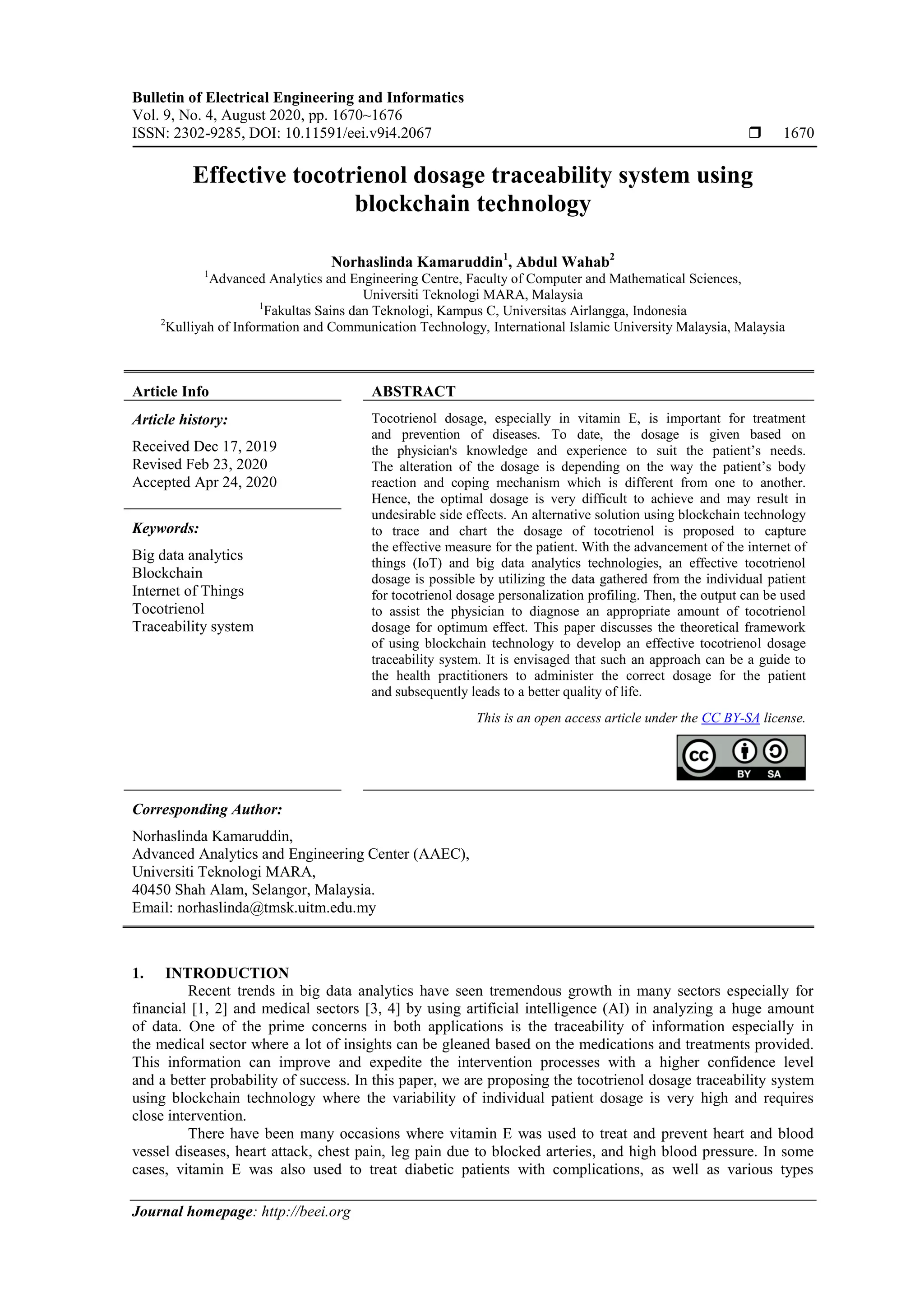 Effective tocotrienol dosage traceability system using blockchain technology | PDF