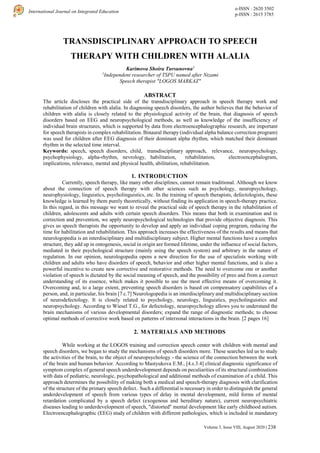 TRANSDISCIPLINARY APPROACH TO SPEECH THERAPY WITH CHILDREN WITH ALALIA | PDF
