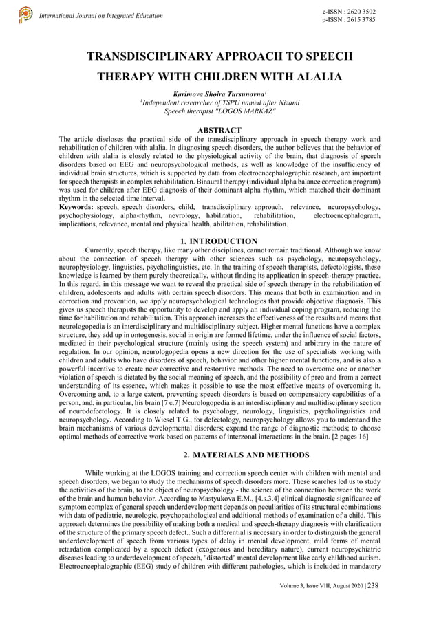 TRANSDISCIPLINARY APPROACH TO SPEECH THERAPY WITH CHILDREN WITH ALALIA ...