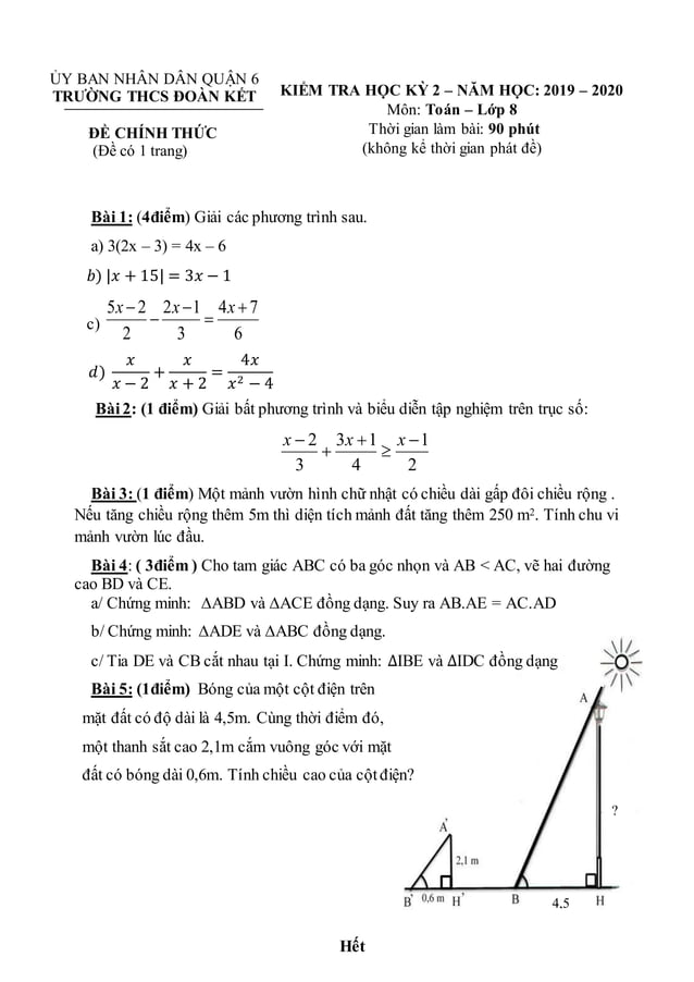 Đề Thi HK2 Toán 8 - THCS Đoàn Kết | PDF