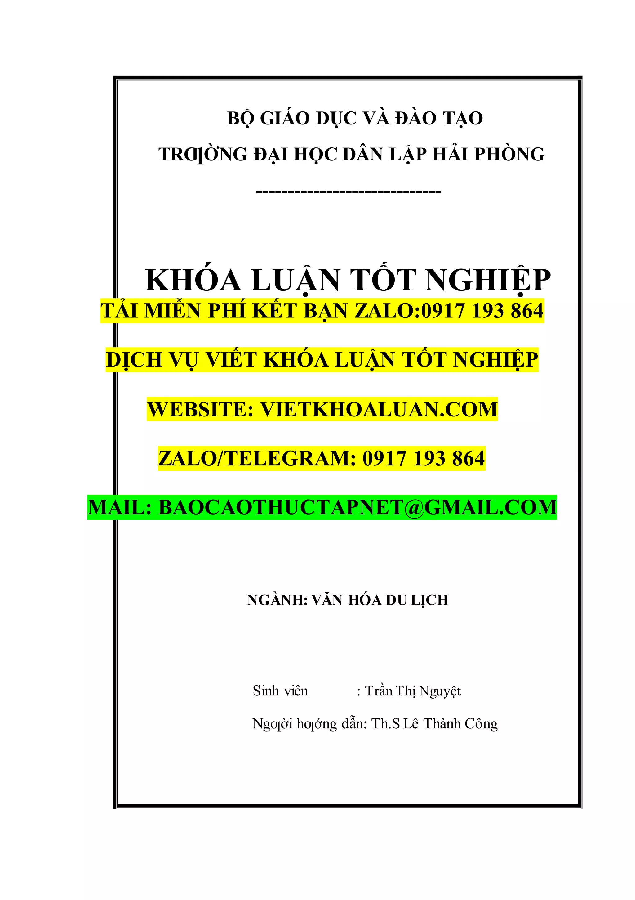 Khóa luận: Giải pháp nâng cao chất lượng chương trình du lịch tại công ty | DOC
