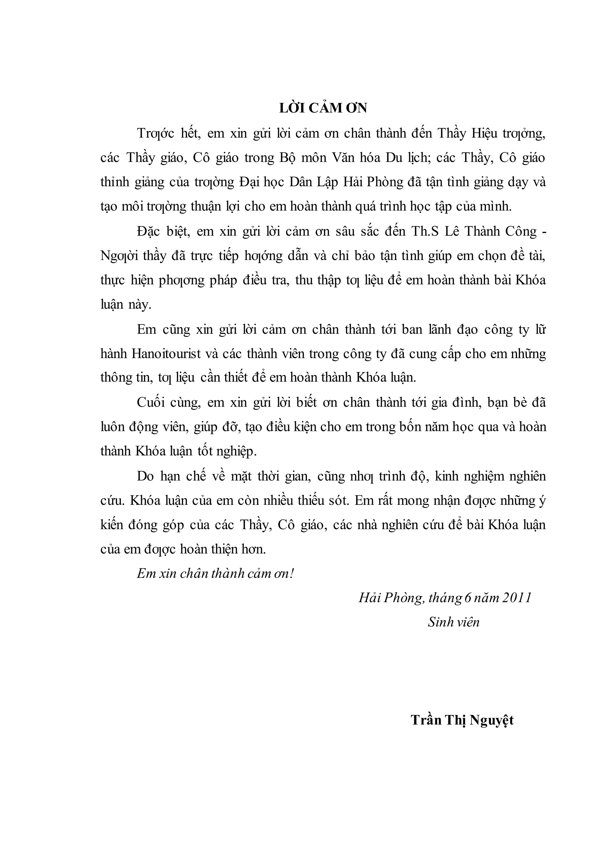 Khóa luận: Giải pháp nâng cao chất lượng chương trình du lịch tại công ty | DOC