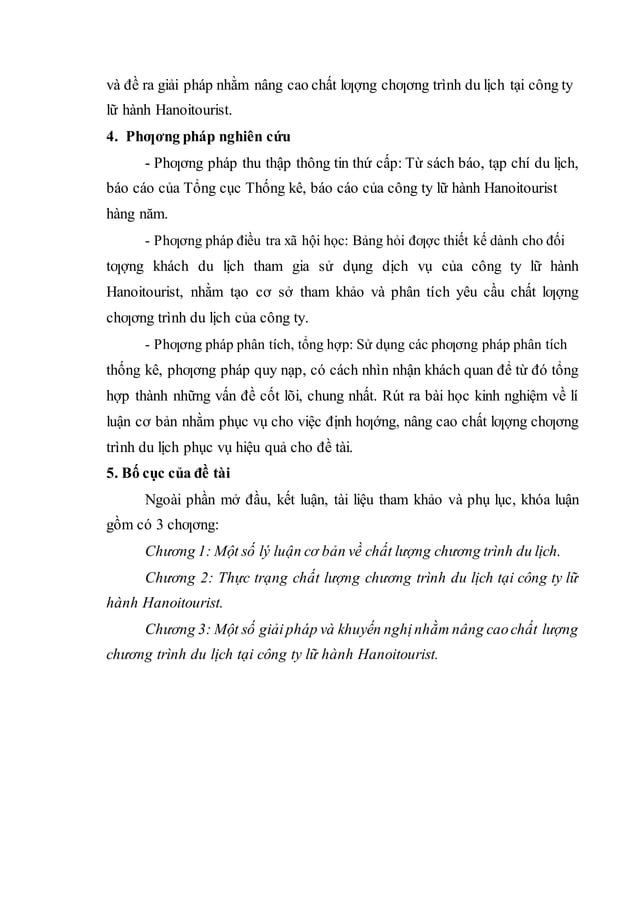 Khóa luận: Giải pháp nâng cao chất lượng chương trình du lịch tại công ty | DOC
