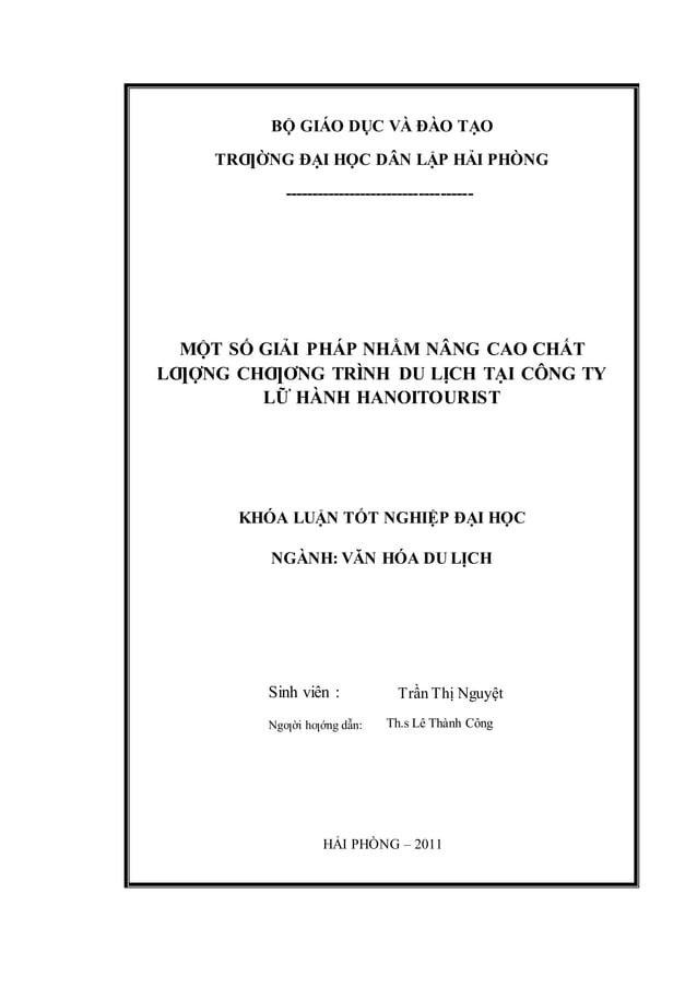 Khóa luận: Giải pháp nâng cao chất lượng chương trình du lịch tại công ty | DOC
