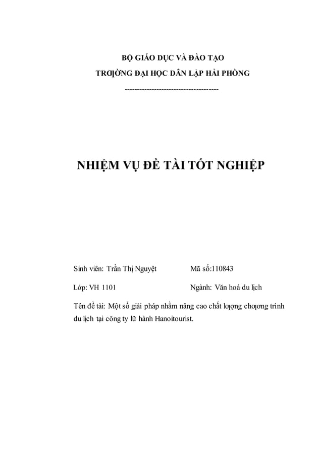 Khóa luận: Giải pháp nâng cao chất lượng chương trình du lịch tại công ty | DOC