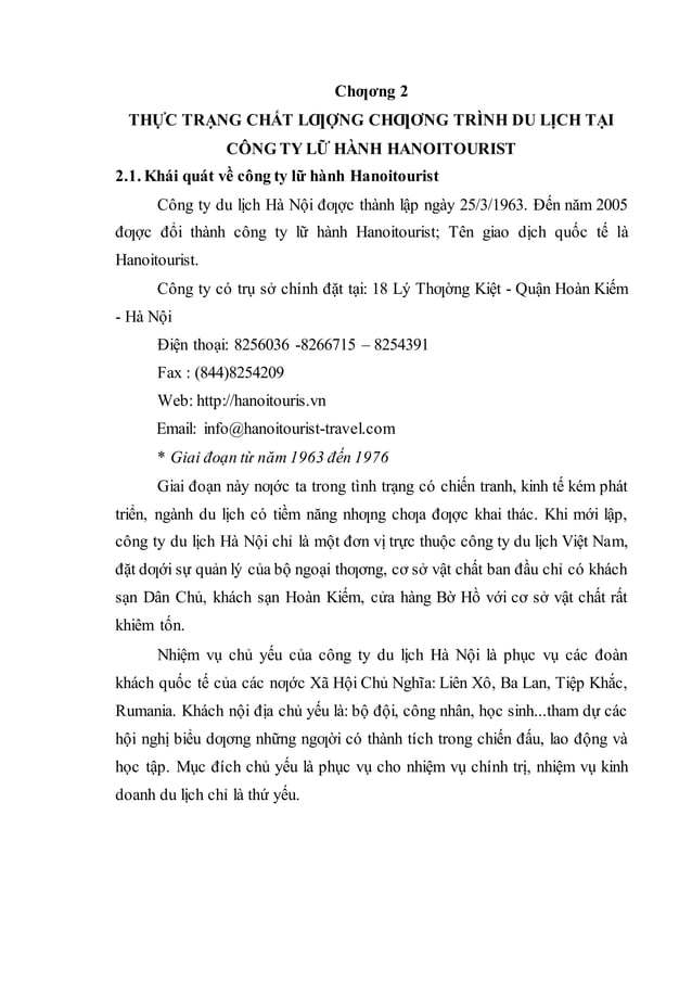 Khóa luận: Giải pháp nâng cao chất lượng chương trình du lịch tại công ty | DOC