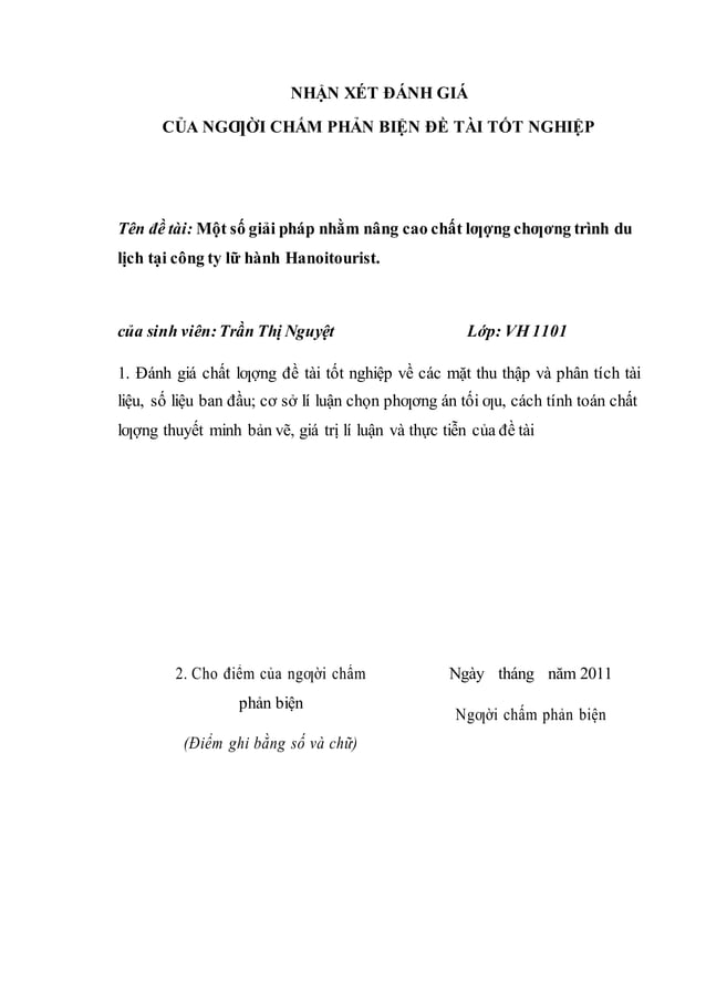 Khóa luận: Giải pháp nâng cao chất lượng chương trình du lịch tại công ty | DOC