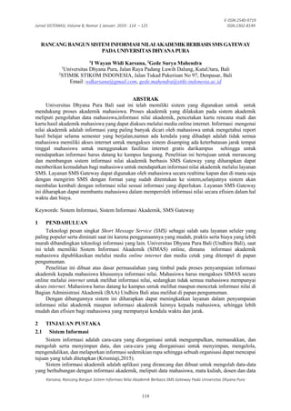 RANCANG BANGUN SISTEM INFORMASI NILAI AKADEMIK BERBASIS SMS GATEWAY PADA UNIVERSITAS DHYANA PURA ...